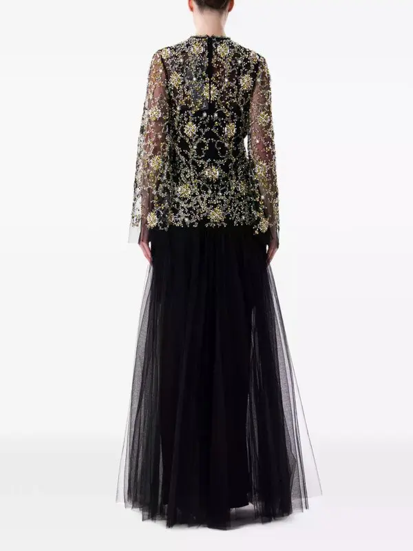 DINA MELWANI Floral-embellished Layered Maxi Dress