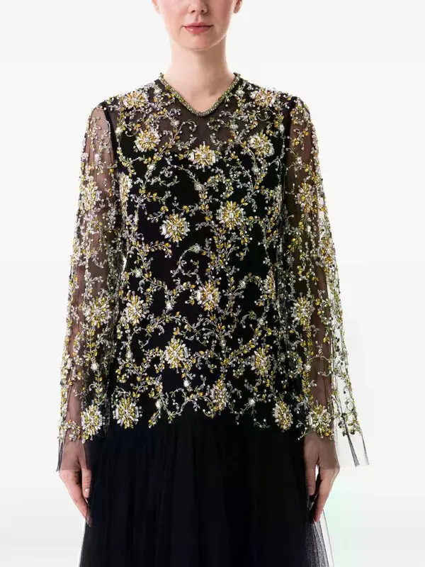 DINA MELWANI Floral-embellished Layered Maxi Dress