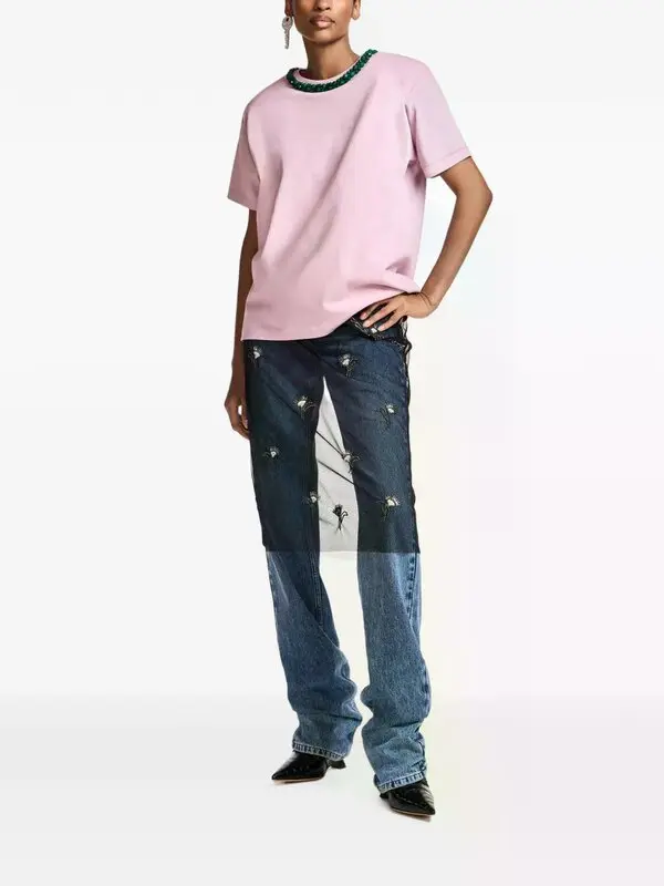 Essentiel Antwerp Kardinal Embellished-collar Cotton T-shirt - Pink