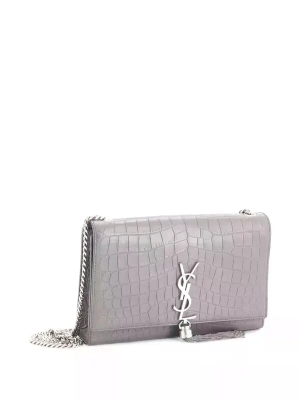 Saint Laurent Classic Monogram Tassel Crocodile Embossed Leather Medium Crossbody Bag