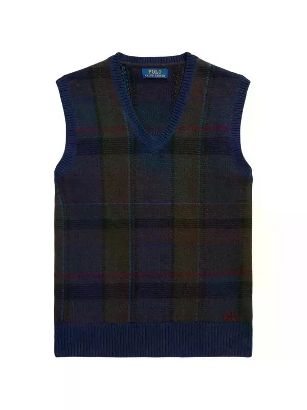 Polo Ralph Lauren Plaid Wool-cotton Sleeveless Jumper - Blue
