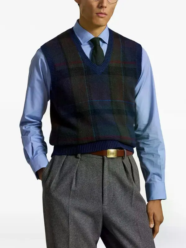 Polo Ralph Lauren Plaid Wool-cotton Sleeveless Jumper