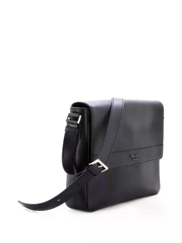 Prada Logo Flap Messenger Bag Saffiano Leather Medium Crossbody Bag