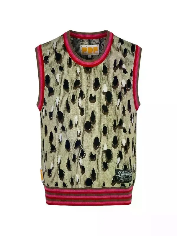 PDF Leopard-print Knitted Vest - Green