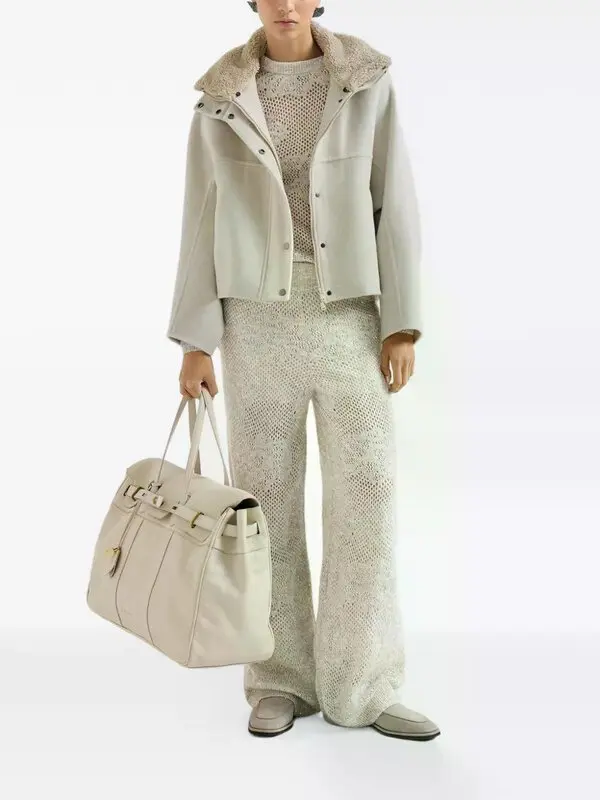 Brunello Cucinelli Hand-crafted Outerwear Jacket In Virgin Wool And Cashmere Double Cloth With Detachable Shearling Insert - Neutrals