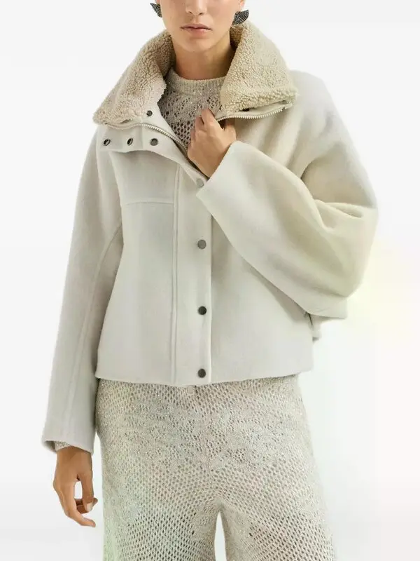 Brunello Cucinelli Hand-crafted Outerwear Jacket In Virgin Wool And Cashmere Double Cloth With Detachable Shearling Insert - Neutrals
