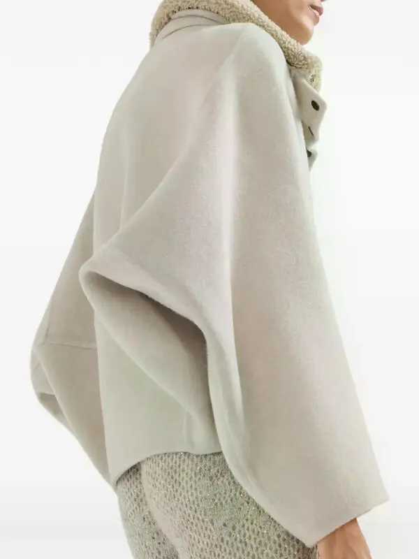 Brunello Cucinelli Hand-crafted Outerwear Jacket In Virgin Wool And Cashmere Double Cloth With Detachable Shearling Insert - Neutrals