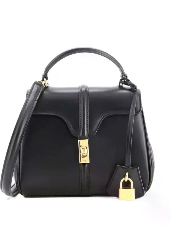 Celine 16 Top Handle Bag Smooth Calfskin Mini Satchel - Black