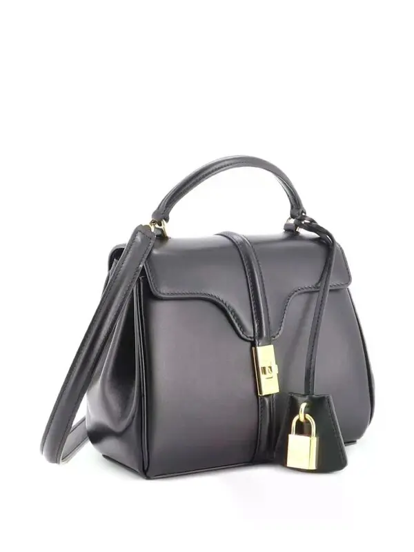 Celine 16 Top Handle Bag Smooth Calfskin Mini Satchel - Black