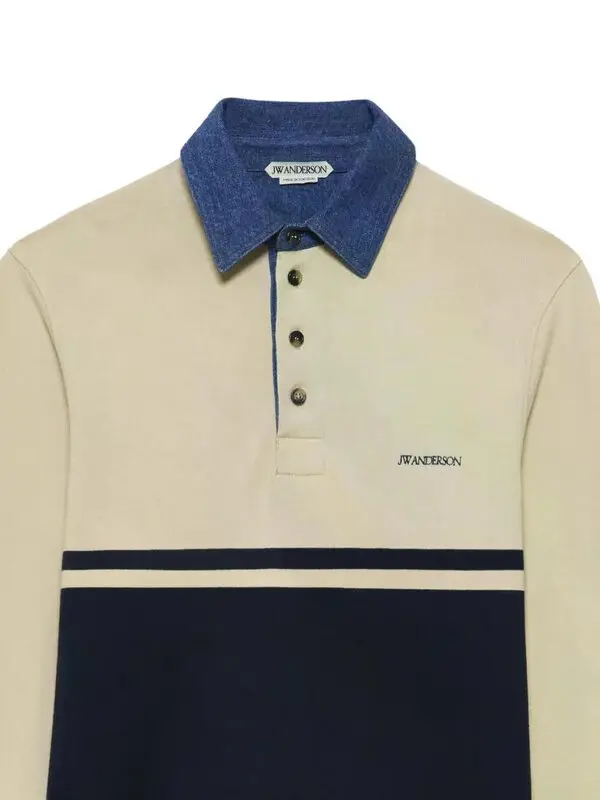 JW Anderson Denim-collar Colour-block Polo Shirt - White