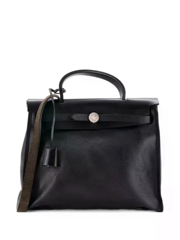 Hermès Herbag Zip Berline Vache Canvas And Leather 31 Shoulder Bag - Black