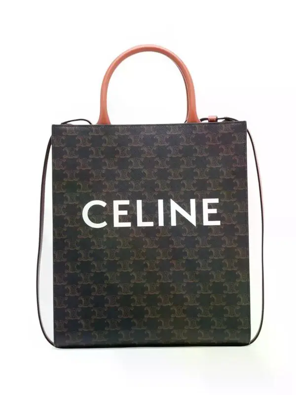 Celine 2010-2026 Small Triomphe Coated Canvas Vertical Cabas Tote Satchel - Brown