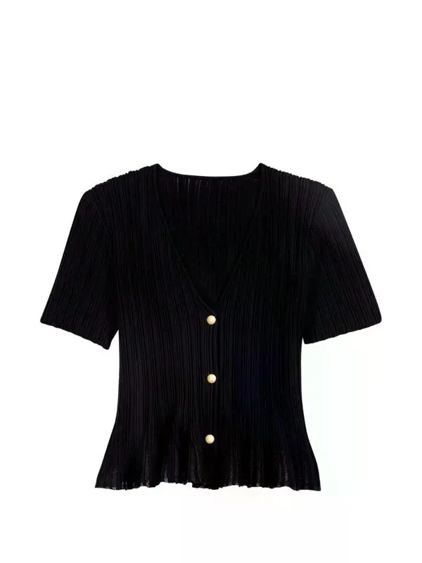 Maje Ruffled Ribbed-knit Cardigan