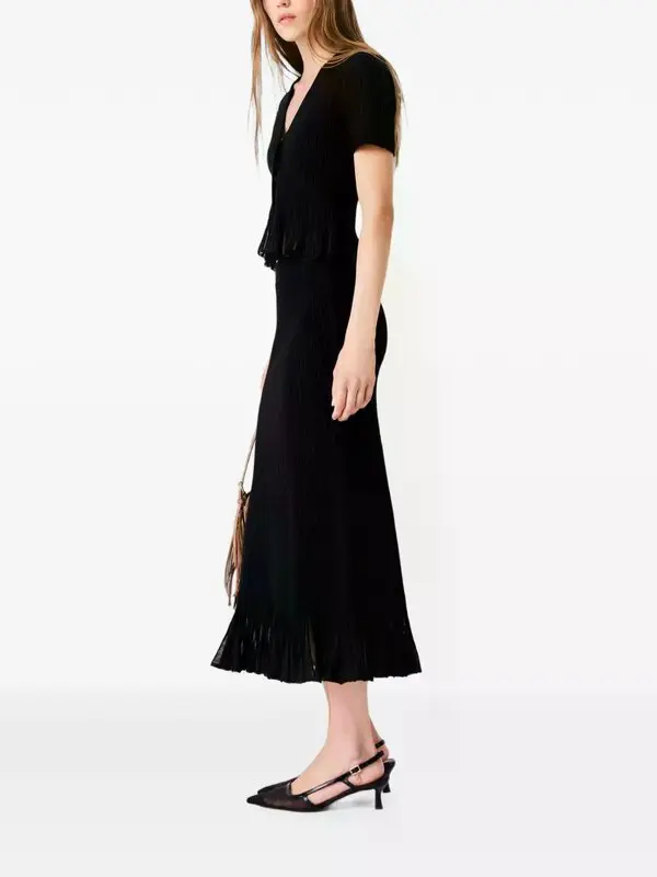 Maje Ruffled Ribbed-knit Cardigan
