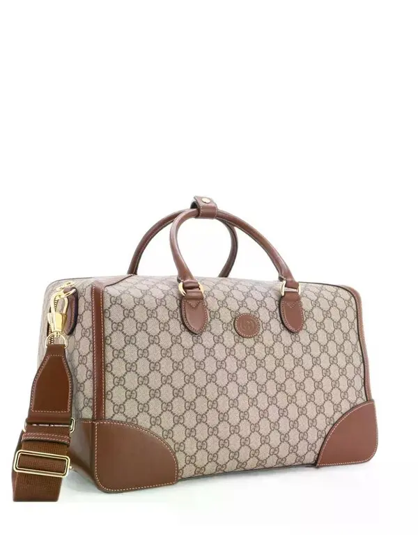 Gucci Interlocking G Patch Duffle Bag Gg Coated Canvas Medium Travel Bag - Brown