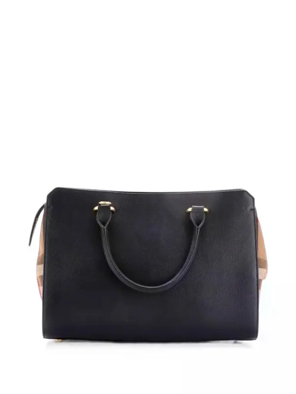 Burberry Banwell Leather And House Check Canvas Small Tote Bag - Black