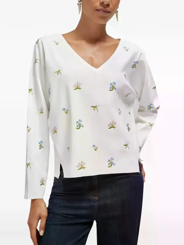 BLUGIRL Floral-embroidered V-neck Sweater