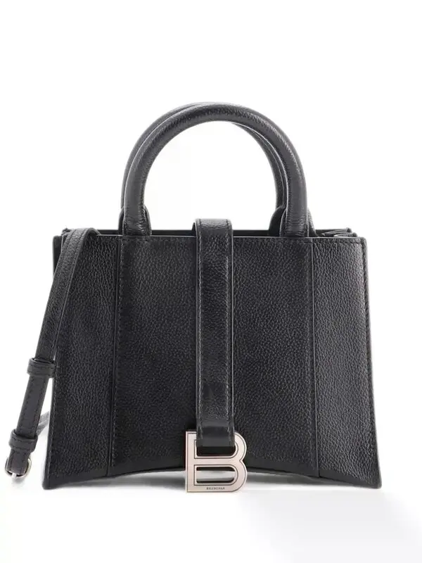 Balenciaga Hourglass East West Tote Leather Xs Satchel - Black