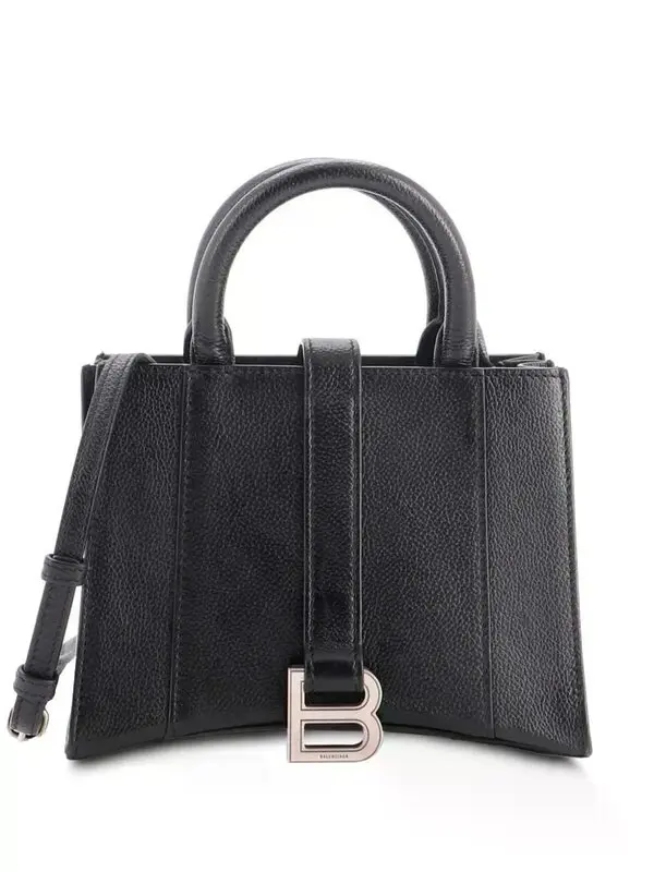 Balenciaga Hourglass East West Tote Leather Xs Satchel - Black