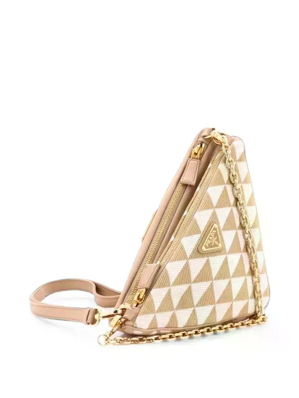 Prada Double Symbole Triangle Bag Leather And Jacquard Mini Shoulder Bag