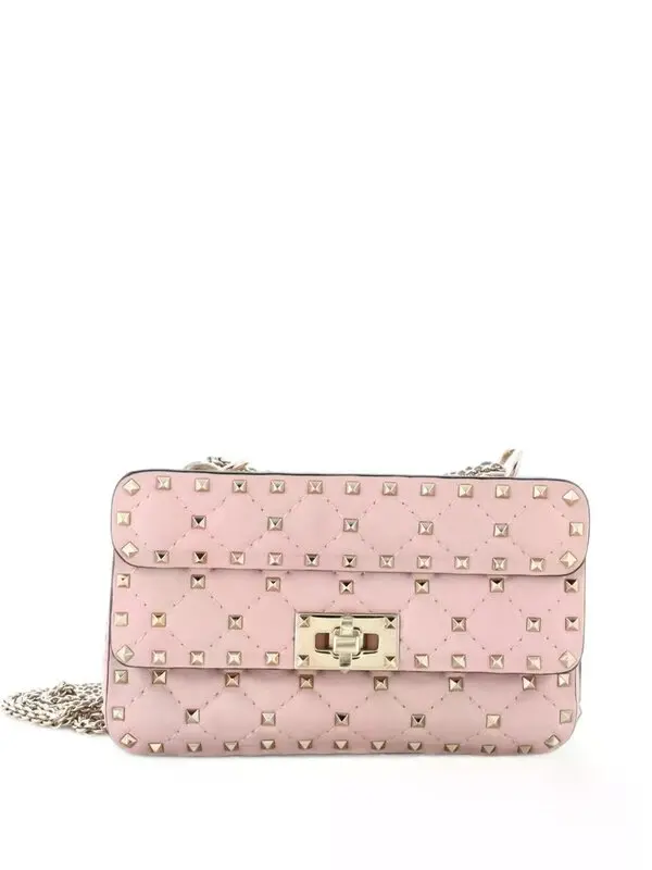 Valentino Garavani Rockstud Spike Flap Bag Quilted Leather Small Crossbody Bag - Pink