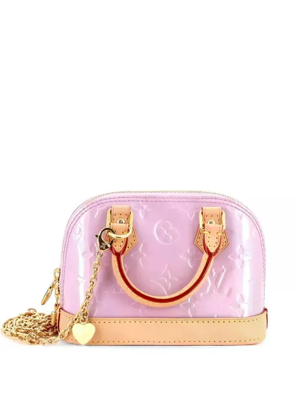 LOUIS VUITTON Alma Charm Chain Handbag Monogram Vernis Nano Crossbody Bag - Purple