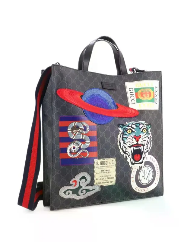 Gucci Courrier Convertible Soft Open Gg Coated Canvas With Applique North South Tote Bag - Black