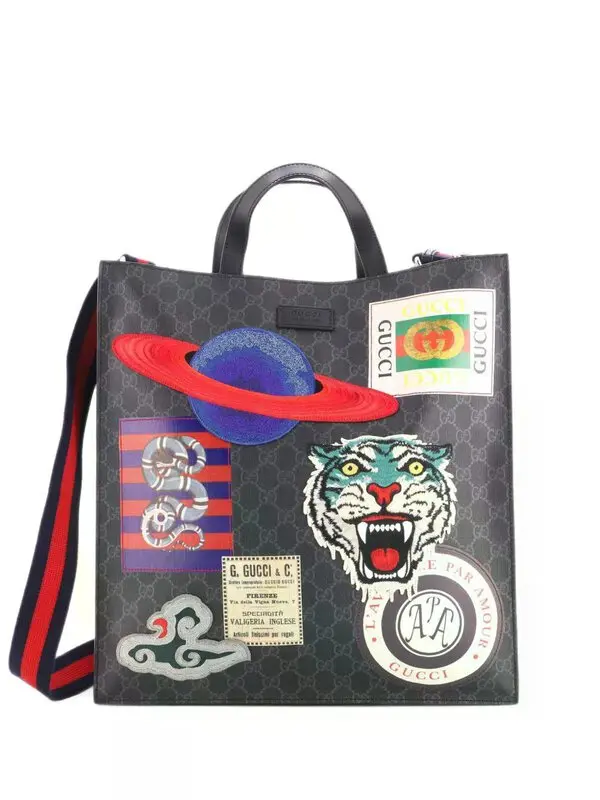 Gucci Courrier Convertible Soft Open Gg Coated Canvas With Applique North South Tote Bag - Black