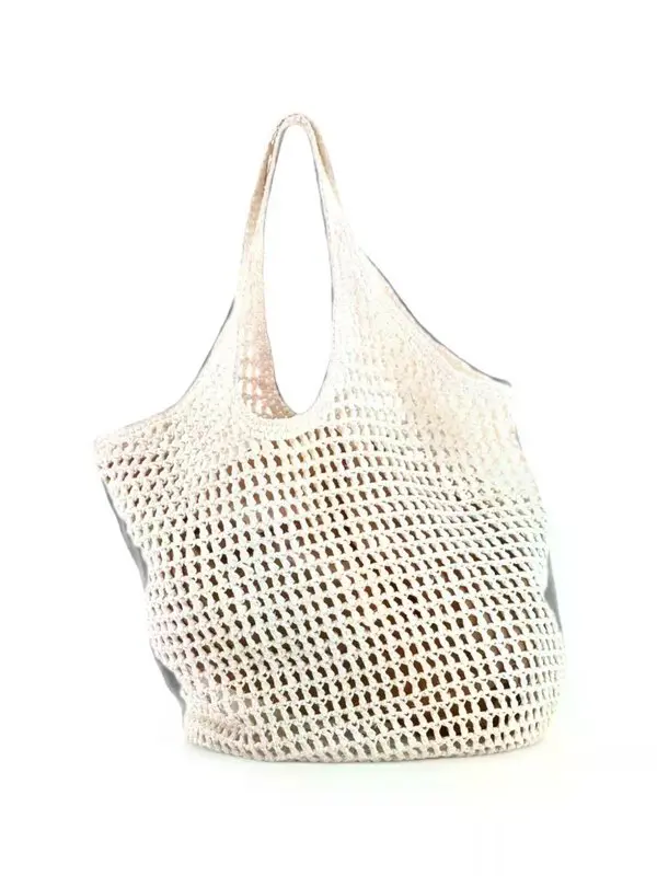 Prada Triangle Logo Tote Raffia Small Bucket Bag - Neutrals