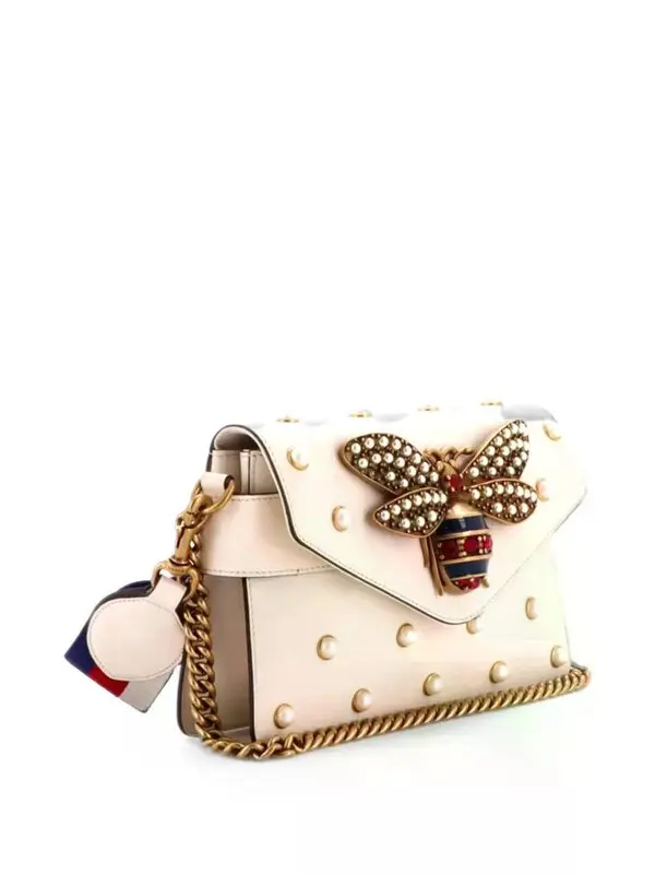 Gucci Broadway Pearly Bee Embellished Leather Mini Shoulder Bag