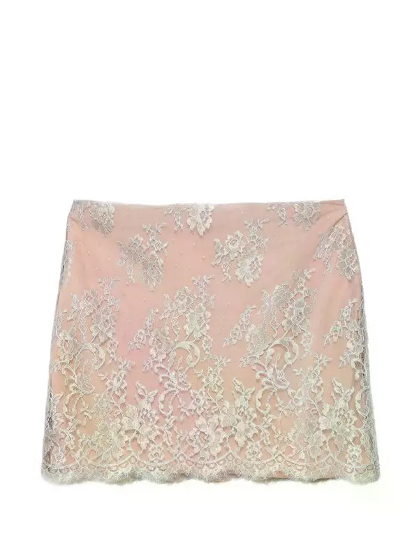 Valentino Garavani Lace-overlay Scalloped-edge Mini Skirt - Neutrals