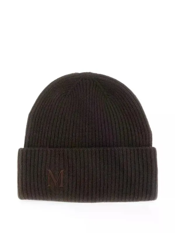 Max Mara Logo-embroidered Ribbed-knit Beanie Hat - Brown