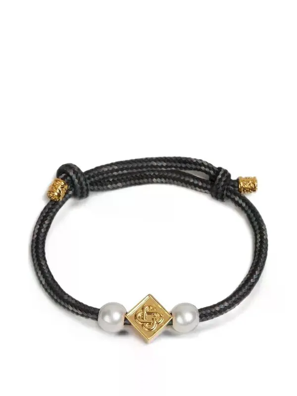Casablanca Pearl-embellished Logo-plaque Bracelet - Black