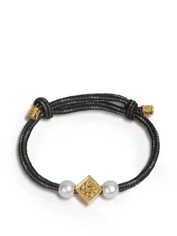 Casablanca Pearl-embellished Logo-plaque Bracelet - Black
