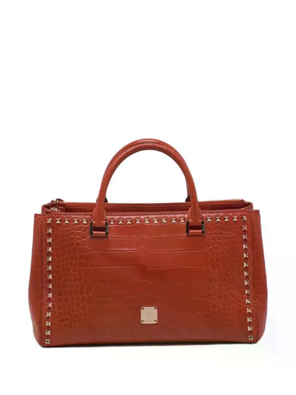 Mcm Studded Crocodile-embossed Tote Bag