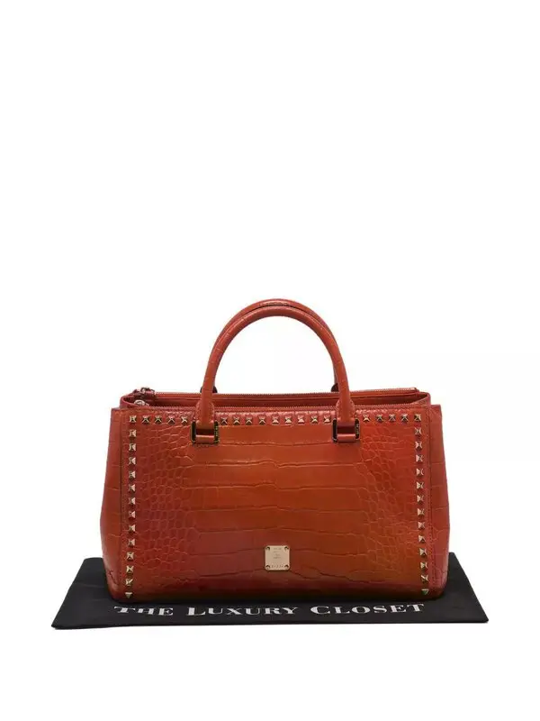 Mcm Studded Crocodile-embossed Tote Bag