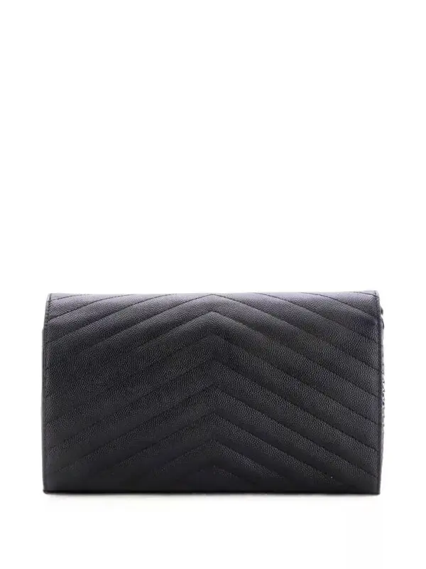 Saint Laurent Classic Monogram Wallet On Chain Matelasse Chevron Leather Medium Crossbody Bag - Black