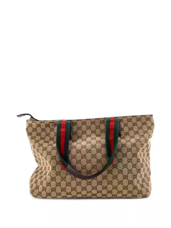 Gucci Diaper Web Strap Gg Canvas Large Tote Bag