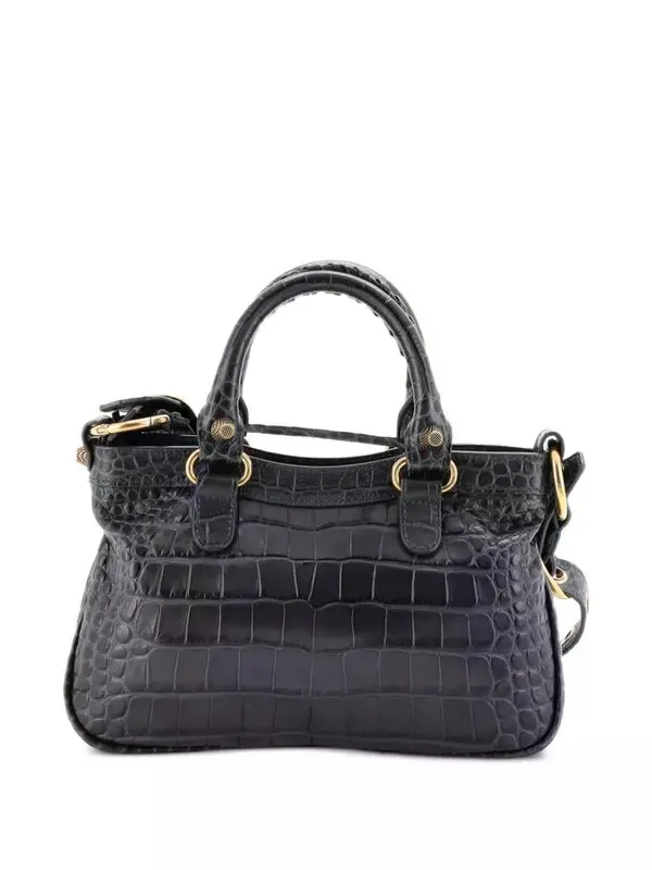 Balenciaga Le Cagole Giant Studs Crocodile Embossed Leather Small Tote Bag - Grey