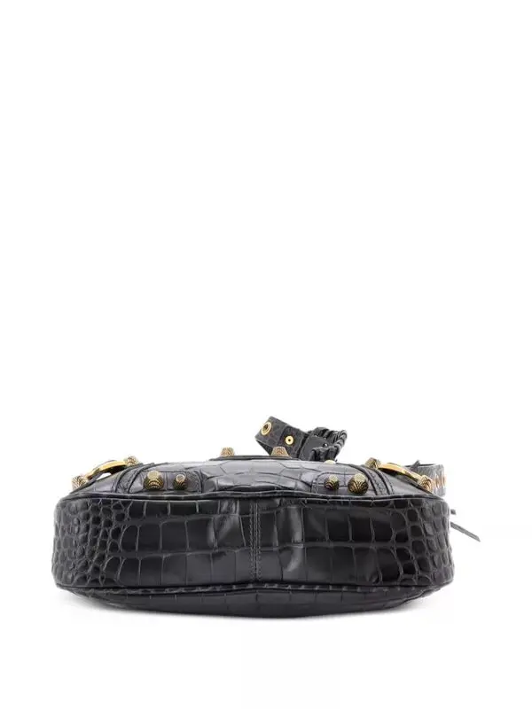 Balenciaga Le Cagole Giant Studs Crocodile Embossed Leather Small Tote Bag - Grey