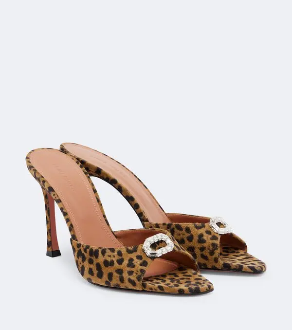 Amina Muaddi Mini Camelia Leopard-print Suede Mules