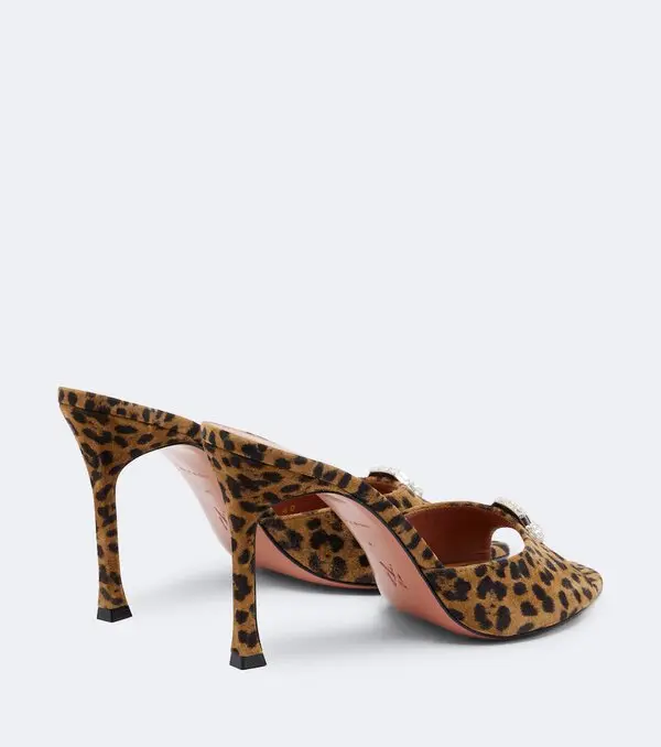 Amina Muaddi Mini Camelia Leopard-print Suede Mules