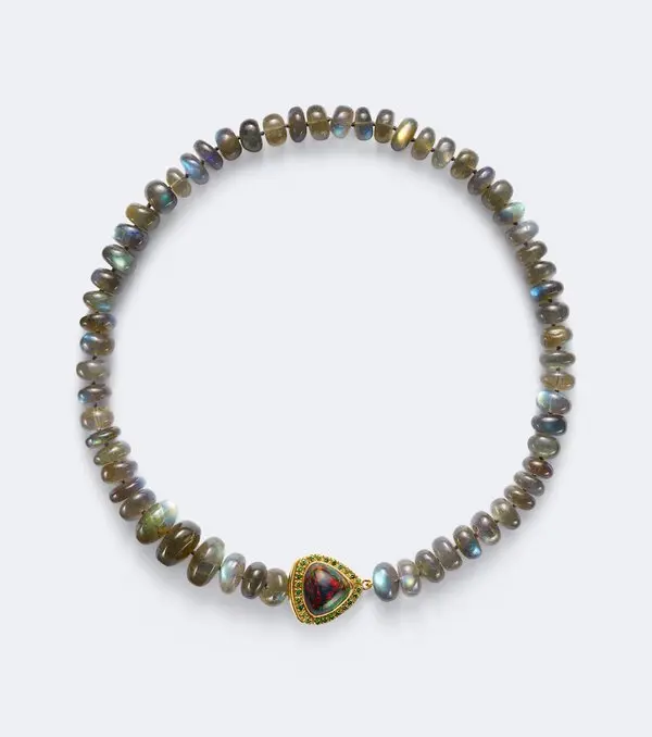Ileana Makri 18kt Gold Beaded Necklace With Gemstones - Green