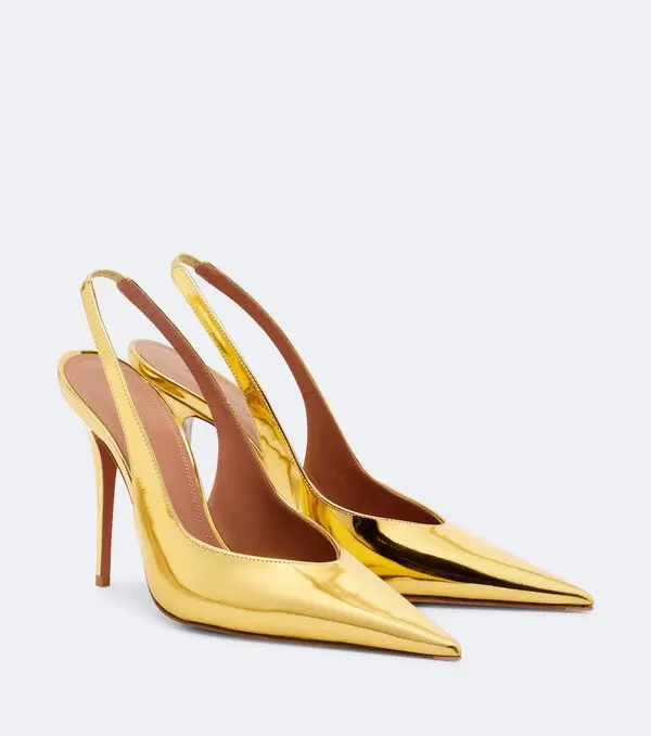 Amina Muaddi Anok Metallic Leather Slingback Pumps - Gold