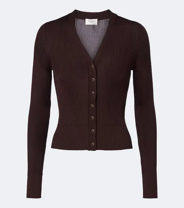 Saint Laurent Ribbed-knit Cardigan - Brown