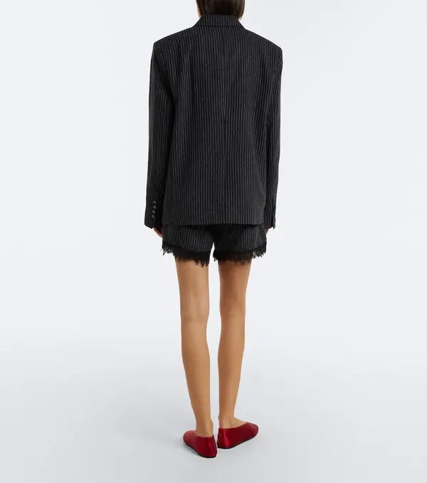 GANNI Lace-trimmed Pinstripe Flannel Shorts