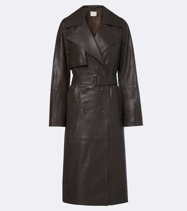 Vince Leather Trench Coat - Brown