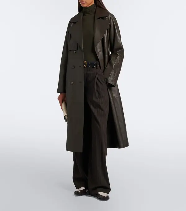 Vince Leather Trench Coat - Brown