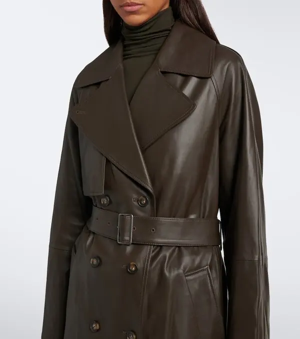 Vince Leather Trench Coat - Brown