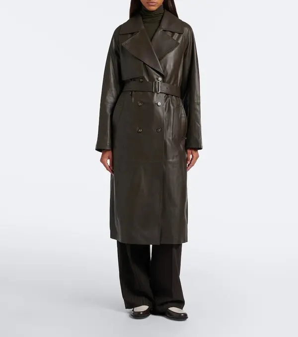 Vince Leather Trench Coat - Brown